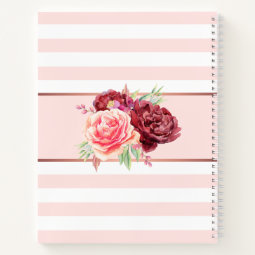 Burgundy Blush Floral Pink Stripes Personalized Notebook | Zazzle