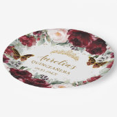 Burgundy Blush Floral Quinceañera Tiara Princess Paper Plates | Zazzle