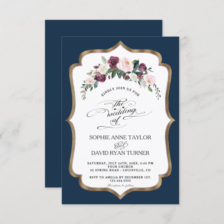 Burgundy Blush Ivory Floral Bloom Gold Wedding Invitation | Zazzle Burgundy Blush Ivory Floral Bloom Gold Wedding Invitation | Zazzle