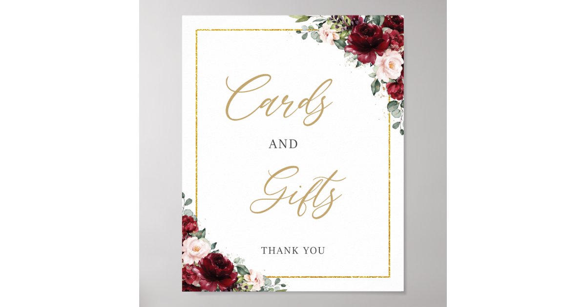 Burgundy Blush Pink Floral Cards and Gifts Sign | Zazzle