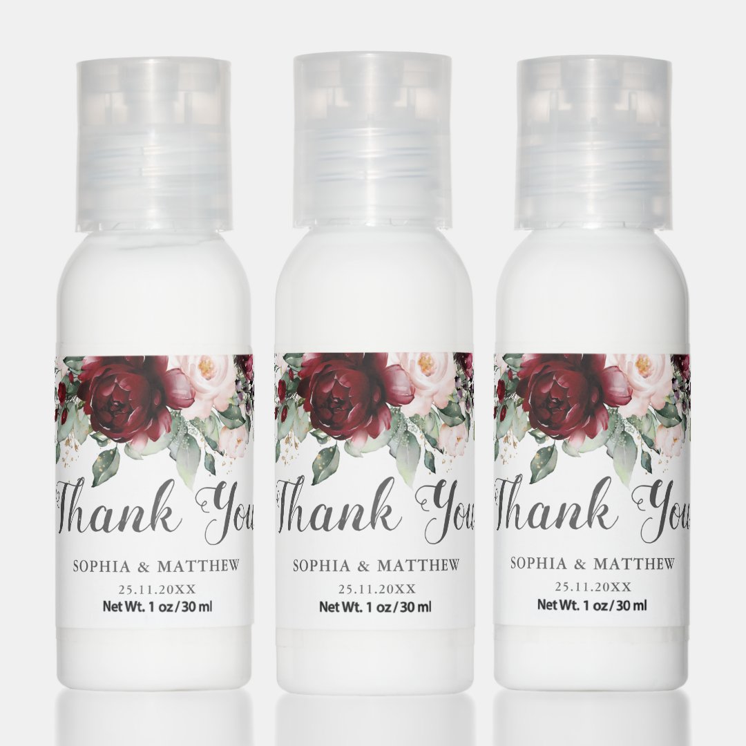 Burgundy Blush Pink Floral Wedding Favor Hand Lotion | Zazzle