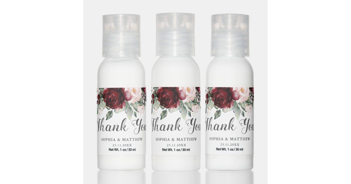 Burgundy Blush Pink Floral Wedding Favor Hand Lotion | Zazzle