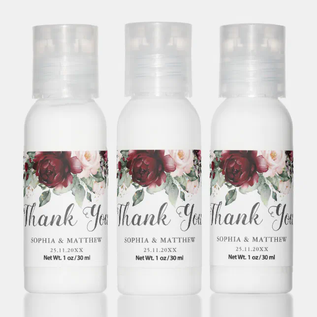 Burgundy Blush Pink Floral Wedding Favor Hand Lotion | Zazzle
