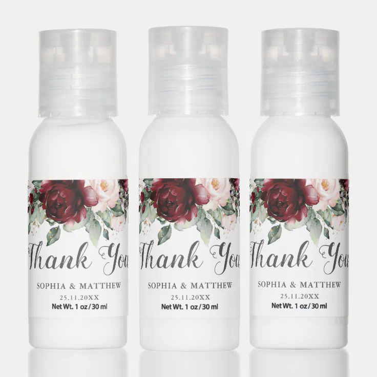 Burgundy Blush Pink Floral Wedding Favor Hand Lotion | Zazzle