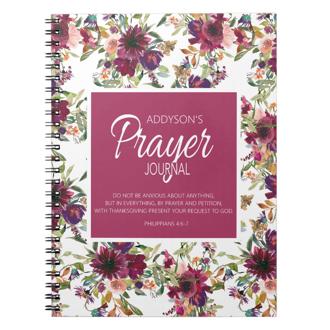 Burgundy Blush Pink Flowers White Prayer Journal | Zazzle