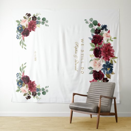 Burgundy Blush Renew The Vows Photo Booth Backdrop | Zazzle