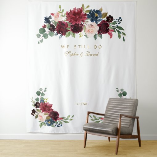 Burgundy Blush Renew The Vows Photo Booth Backdrop | Zazzle