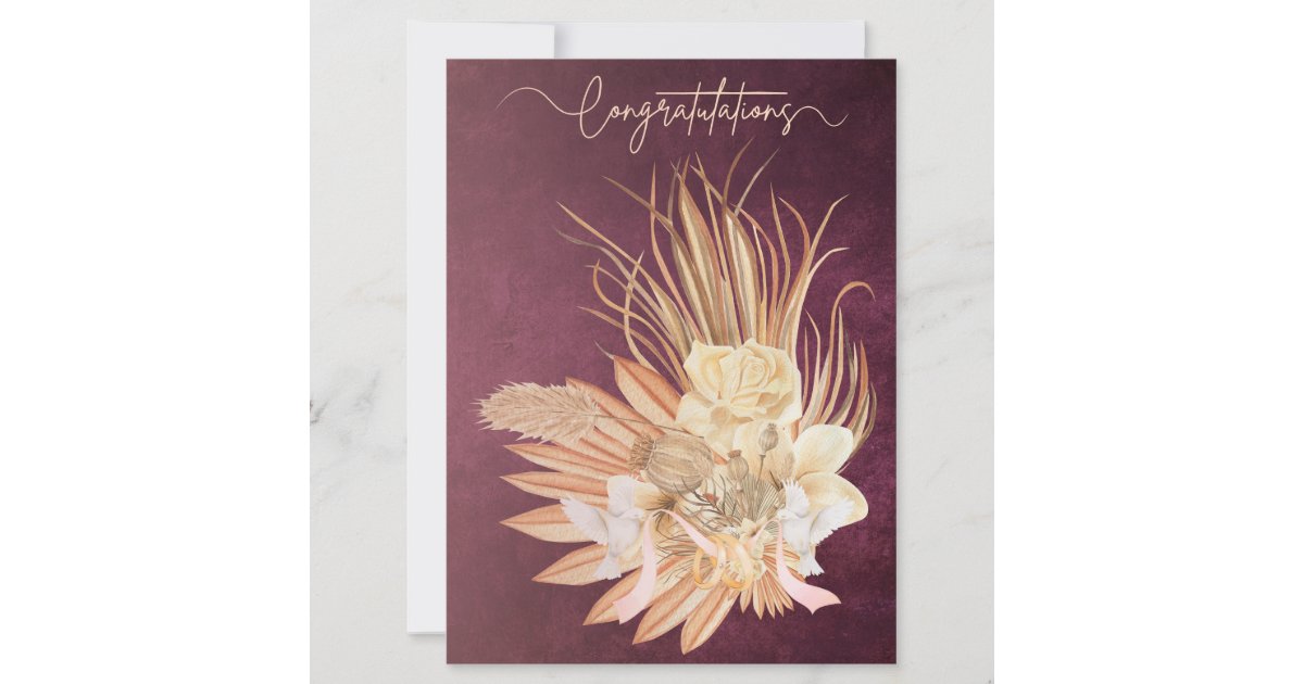 Burgundy Boho Floral Congratulations Wedding Card | Zazzle