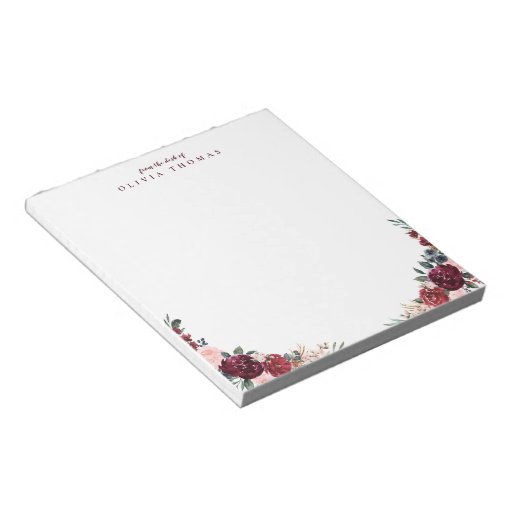 Burgundy boho floral personalized Stationery Notepad | Zazzle