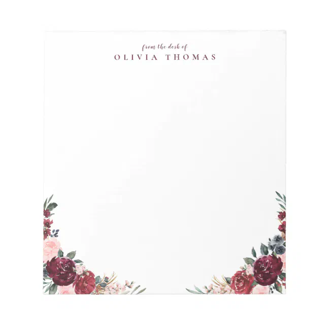 Burgundy boho floral personalized Stationery Notepad | Zazzle