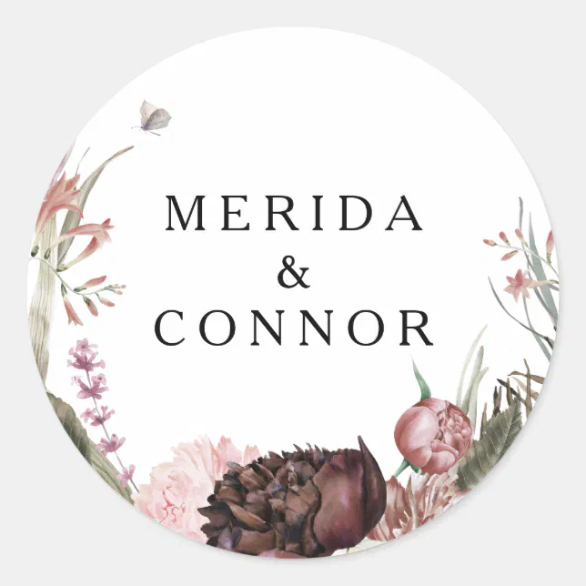 Burgundy Boho Floral Wedding Envelope Seals | Zazzle