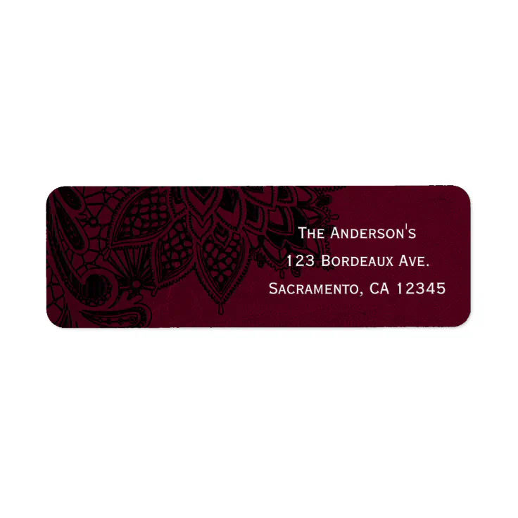 Burgundy Bordeaux Black Vintage Lace Wedding Label | Zazzle