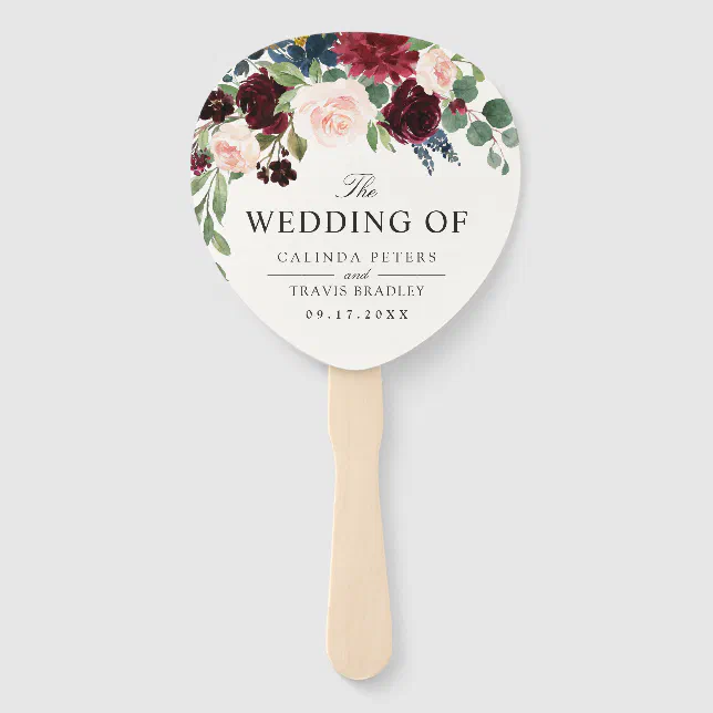 Burgundy Bouquet | Wedding Program Hand Fan | Zazzle