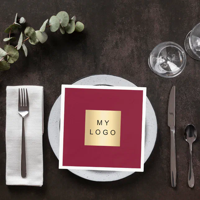 Burgundy business logo napkins | Zazzle