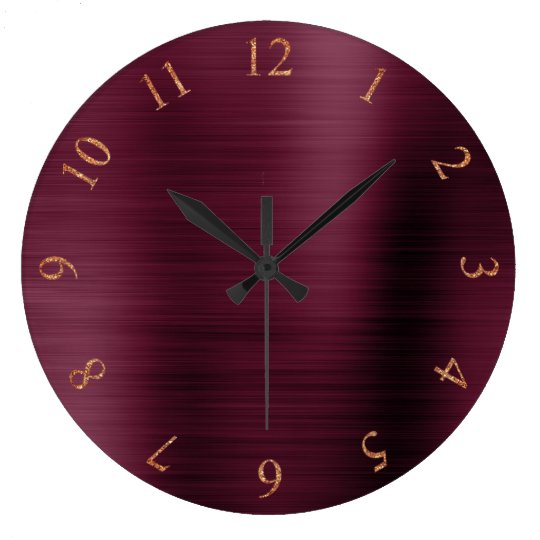 Burgundy Copper Metallic Rose Gold US UK Numbers Large Clock | Zazzle.com