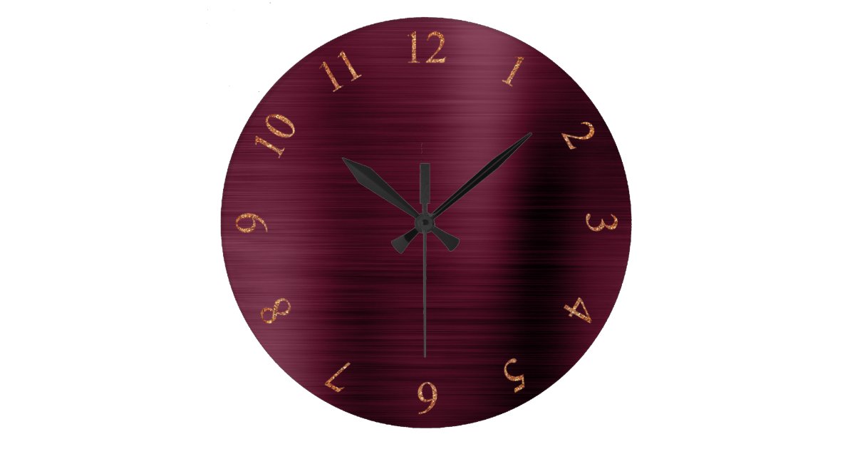Burgundy Copper Metallic Rose Gold US UK Numbers Large Clock | Zazzle.com