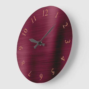 Burgundy Copper Metallic Rose Gold US UK Numbers Large Clock | Zazzle