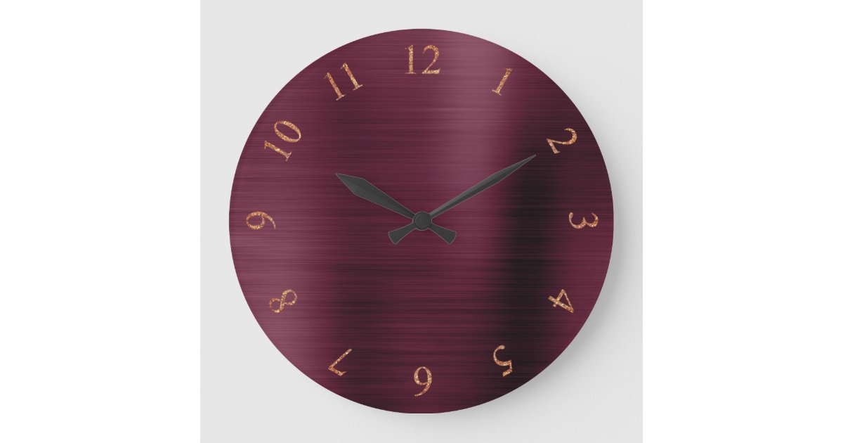 Burgundy Copper Metallic Rose Gold US UK Numbers Large Clock | Zazzle