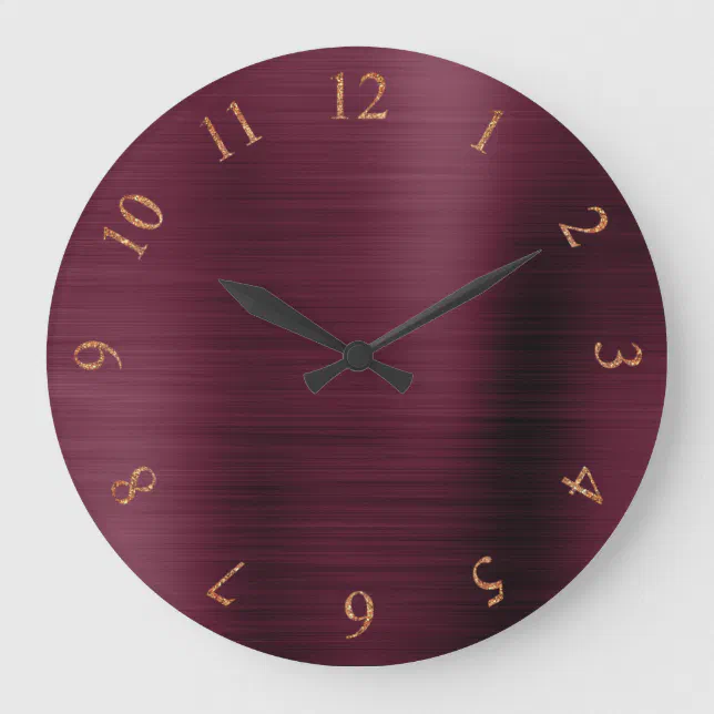 Burgundy Copper Metallic Rose Gold US UK Numbers Large Clock | Zazzle