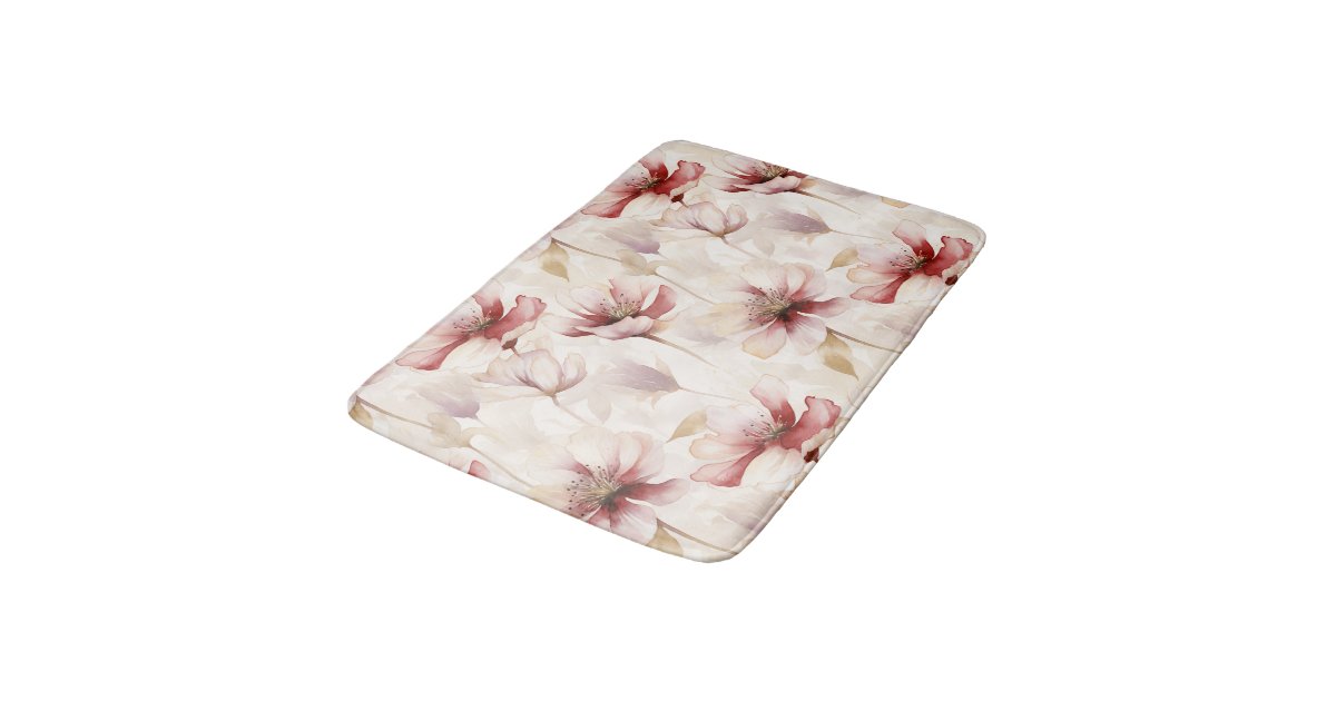 Burgundy Cream Lavender Floral Bridal Shower Bath Mat | Zazzle