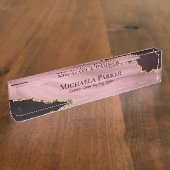 Burgundy Dusty Rose Pink Gold Agate Geode Desk Name Plate | Zazzle