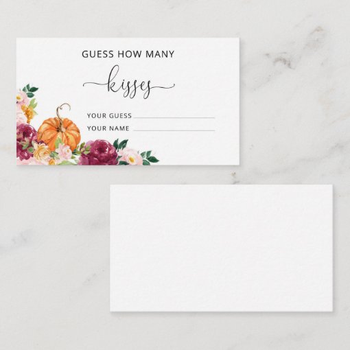 Burgundy fall guess how many kisses bridal game enclosure card | Zazzle