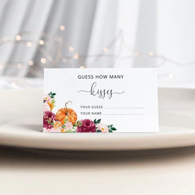 Burgundy fall guess how many kisses bridal game enclosure card | Zazzle