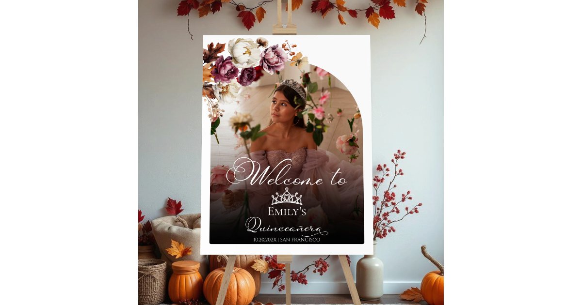 Burgundy Fall Quinceanera Photo Welcome Sign | Zazzle