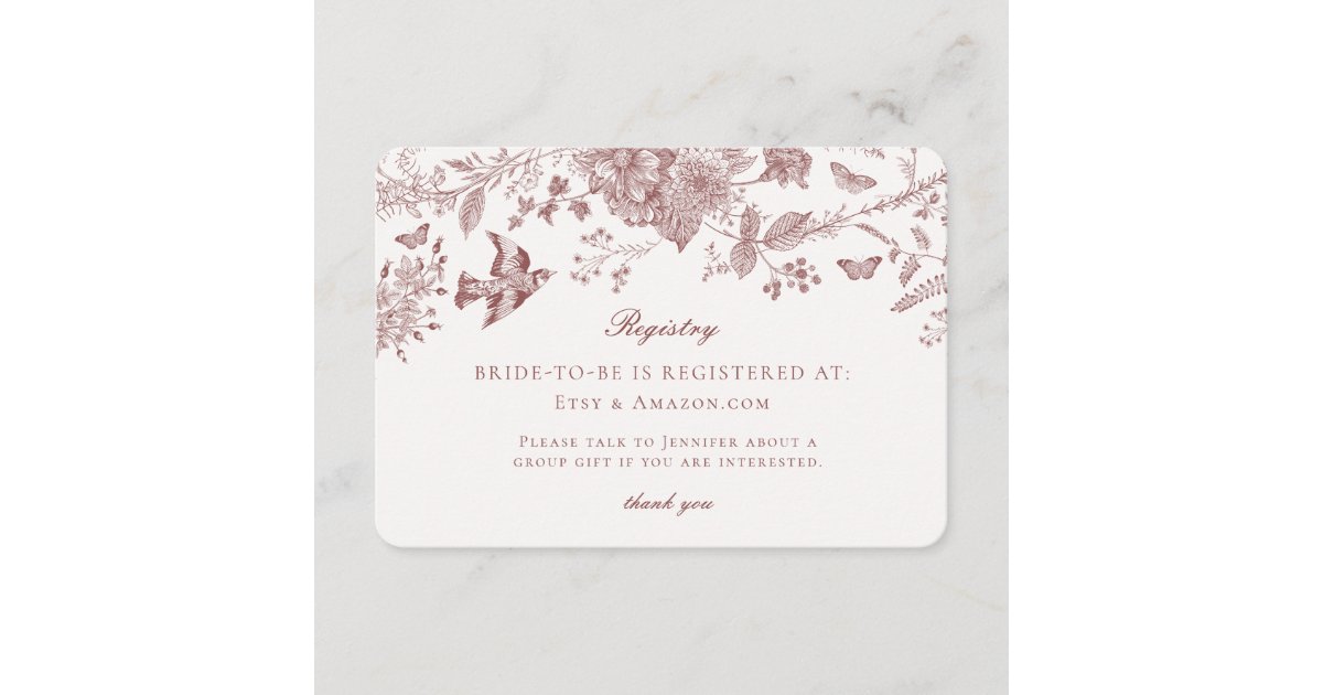 Burgundy Fall Toile Jouy Registry Card Insert | Zazzle