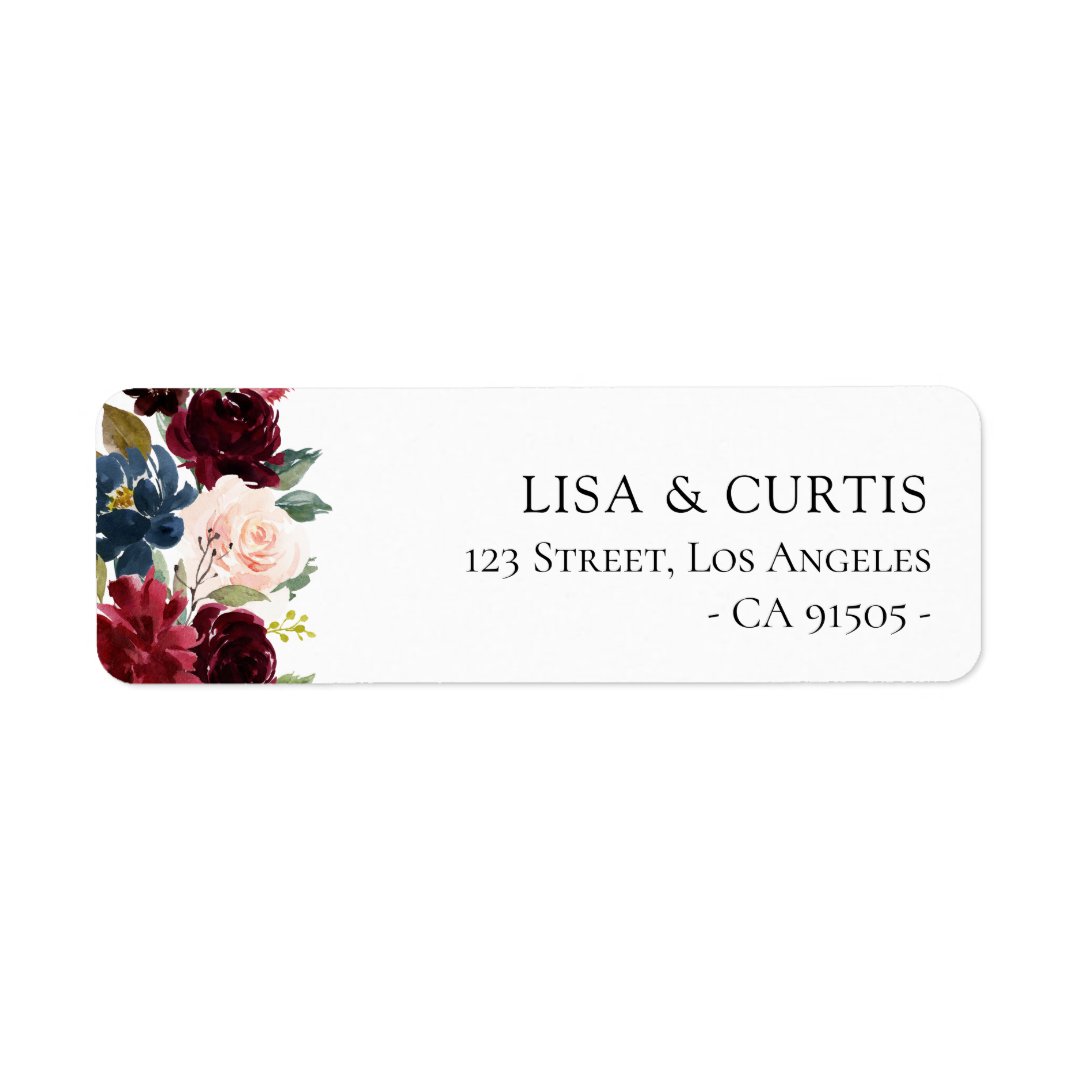 Burgundy floral address label | Zazzle