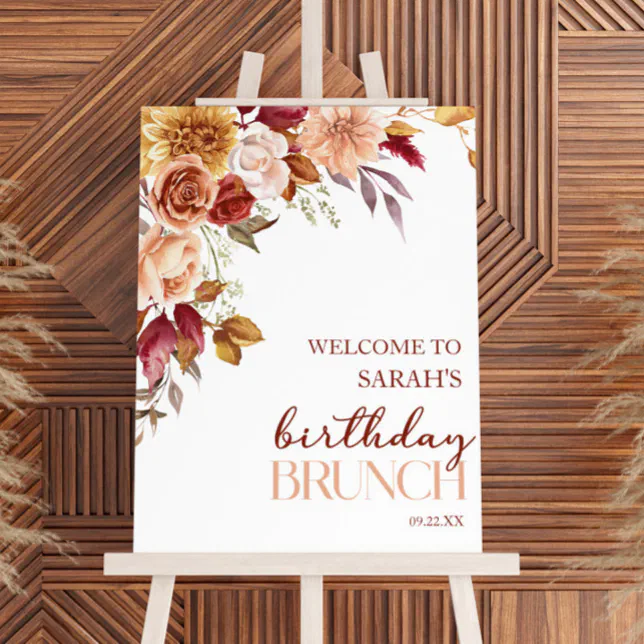 Burgundy Floral Birthday Brunch Welcome Sign | Zazzle