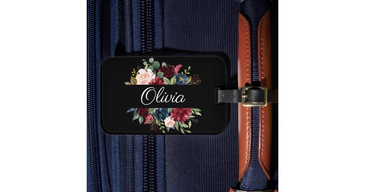 Burgundy Floral Elegant Pretty Watercolor Luggage Tag | Zazzle