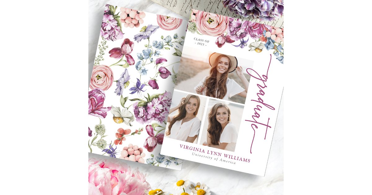 Burgundy Floral Graduation Announcement | Zazzle