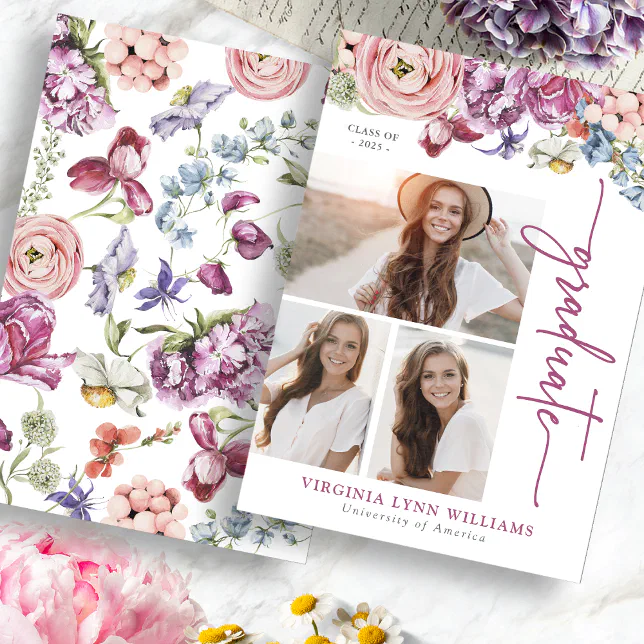 Burgundy Floral Graduation Announcement | Zazzle