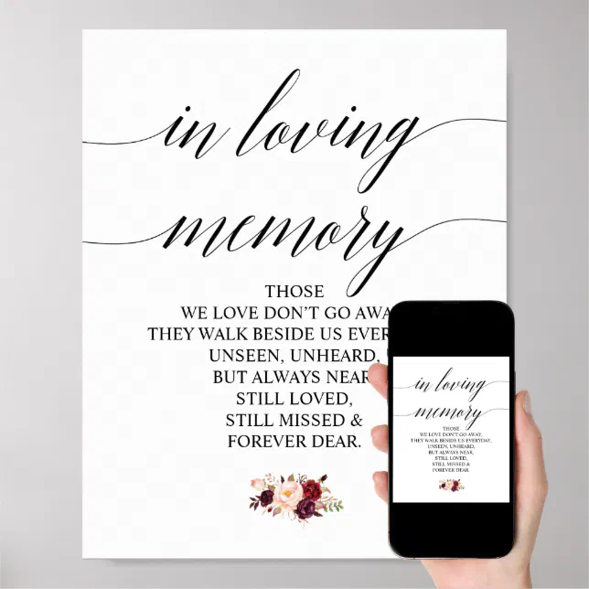 Burgundy floral In Loving Memory Memorial Sign | Zazzle