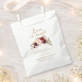 Burgundy Floral Love is Sweet Rustic Wedding Favor Bag | Zazzle
