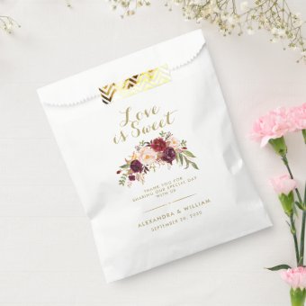 Burgundy Floral Love is Sweet Rustic Wedding Favor Bag | Zazzle