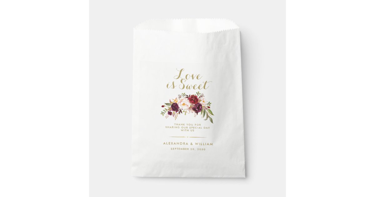Burgundy Floral Love is Sweet Rustic Wedding Favor Bag | Zazzle