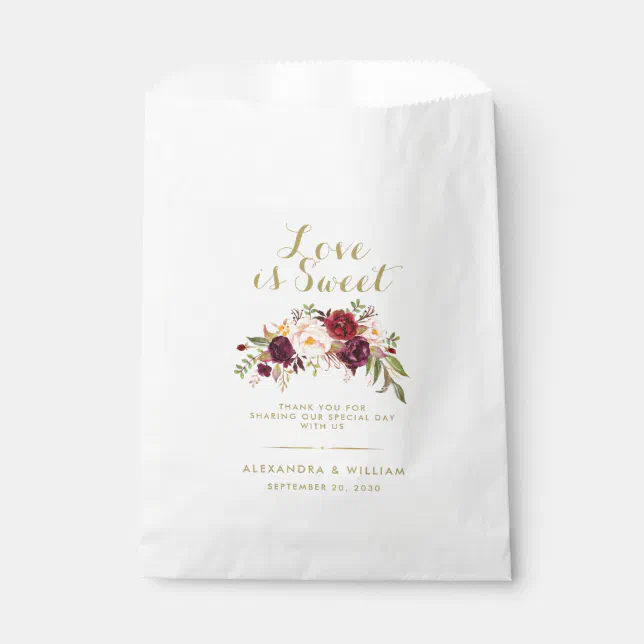 Burgundy Floral Love is Sweet Rustic Wedding Favor Bag | Zazzle