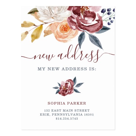 Burgundy Floral | New Address Moving Announcement Postcard | Zazzle.com