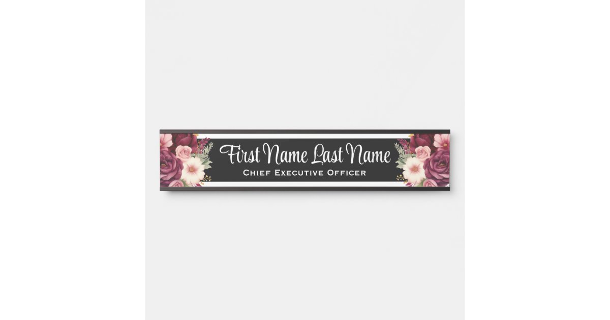 Burgundy Floral Office Door Signs Name Plate | Zazzle