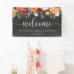Burgundy Floral on Chalkboard Look | Welcome Banner | Zazzle