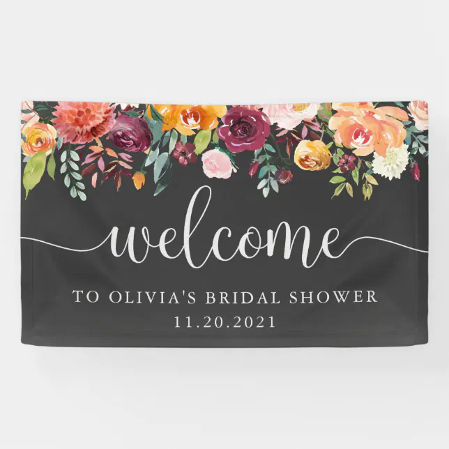 Burgundy Floral on Chalkboard Look | Welcome Banner | Zazzle