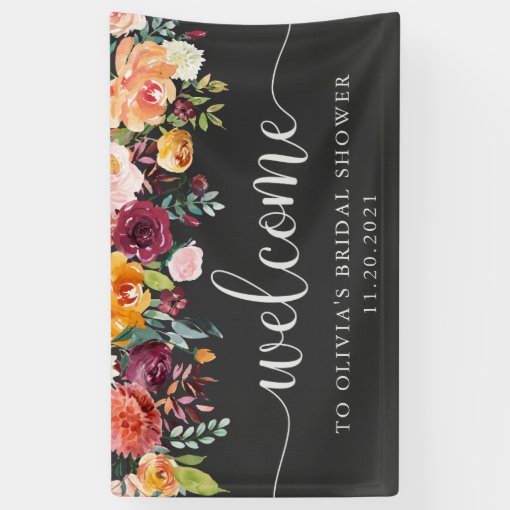 Burgundy Floral on Chalkboard Look | Welcome Banner | Zazzle