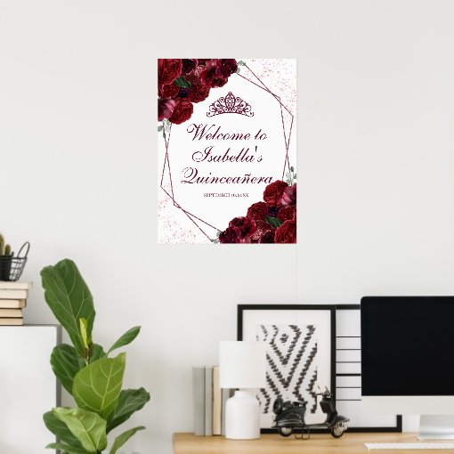 Burgundy Floral Quinceanera Welcome Sign | Zazzle