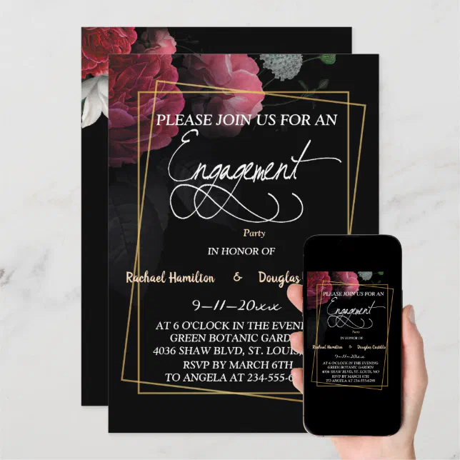 Burgundy Floral Rustic engagement card | Zazzle