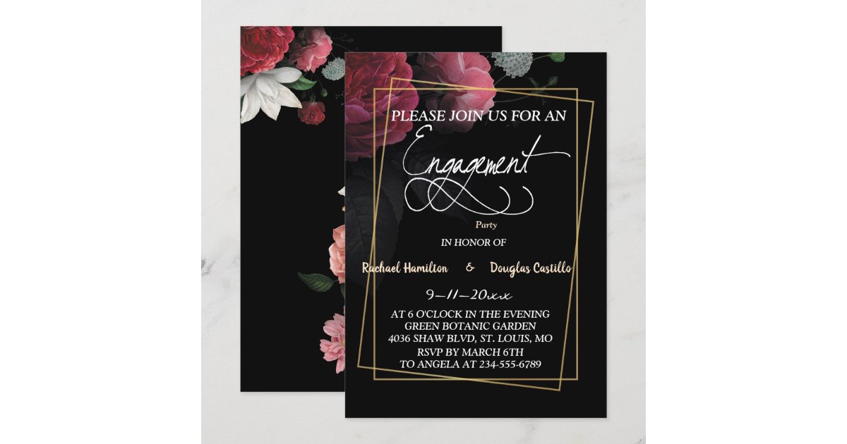 Burgundy Floral Rustic engagement card | Zazzle