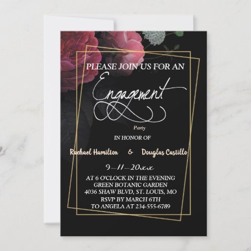 Burgundy Floral Rustic engagement card | Zazzle