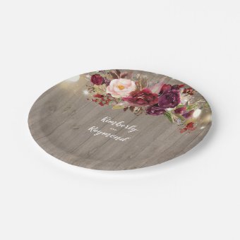 Burgundy Floral Rustic Paper Plates | Zazzle