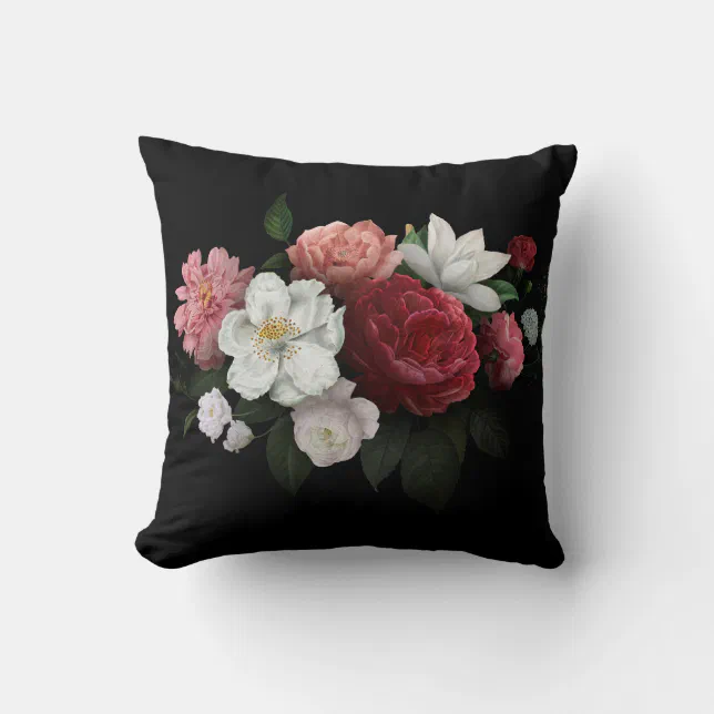 Burgundy Floral Rustic Throw Pillow | Zazzle